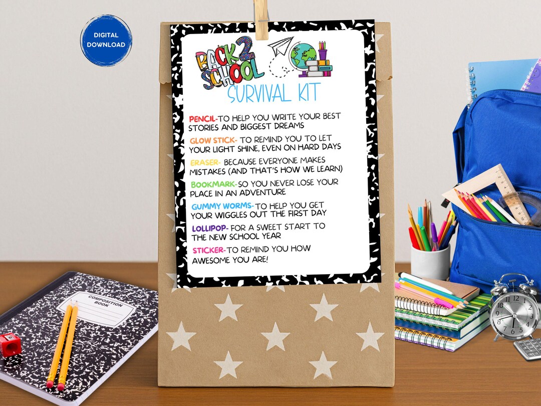 Back to School Survival Kit Printable PDF, End of Summer Gift, Meet the ...