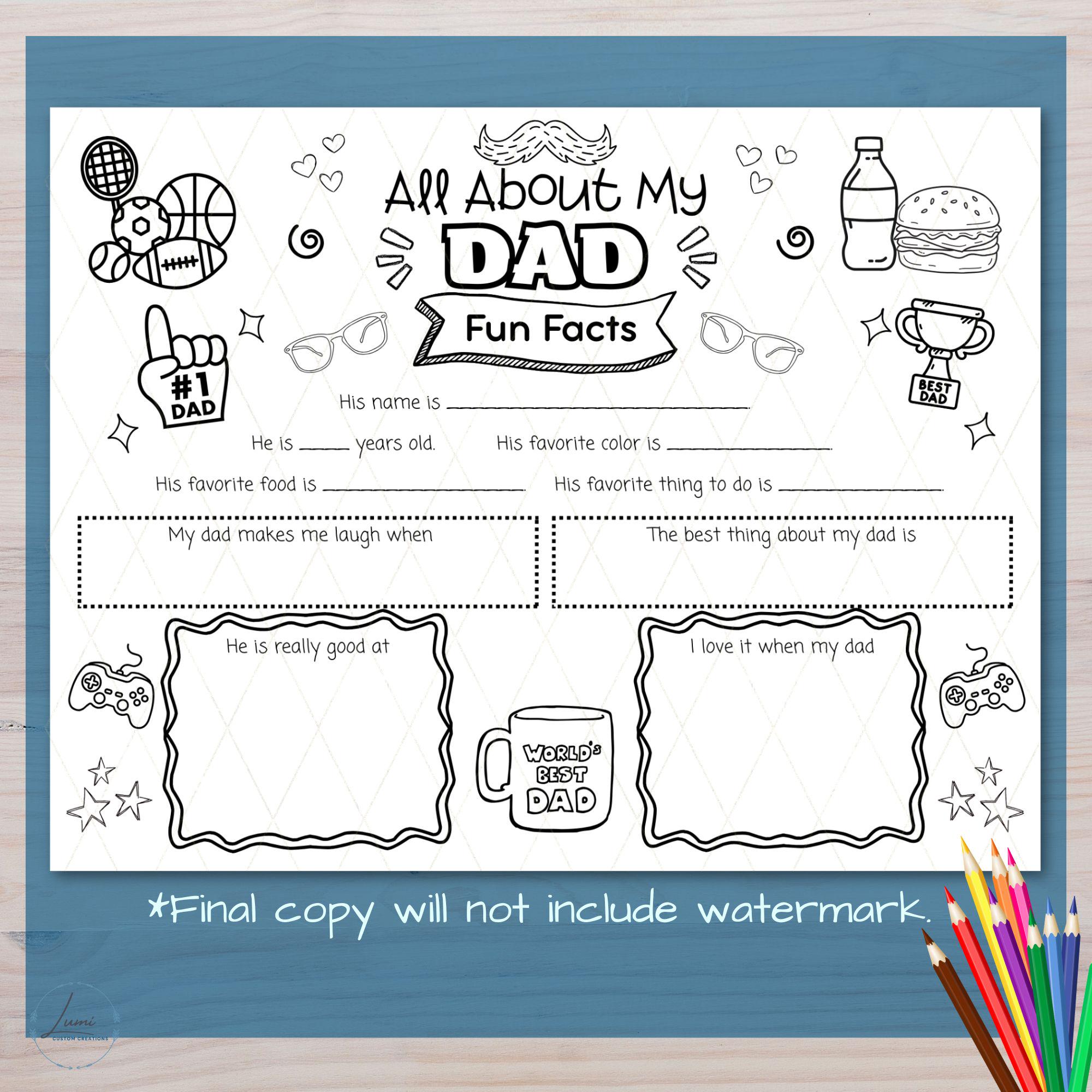 Father's Day Printable Coloring Page, All About Daddy Instant Download ...
