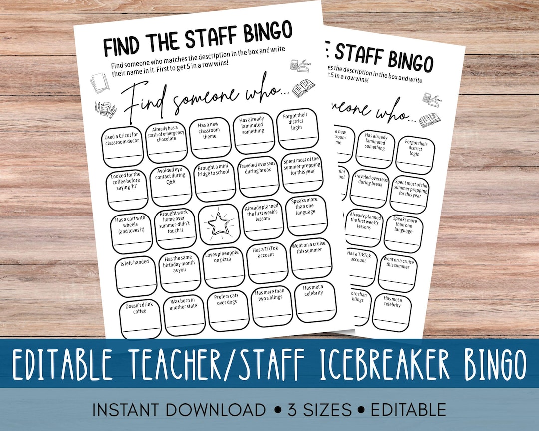 Editable Teacher Staff Icebreaker Bingo, Pre-planning Meeting Printable ...