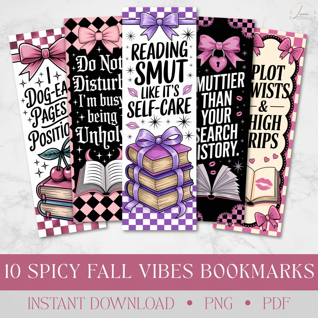 Smut Bookmark PNG, Spicy Book Lover Printable Pdf, Romantasy Party ...