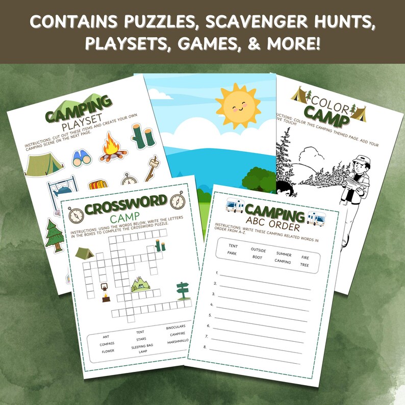 Kids Camping Activities Bundle Instant Download PDF, Vacation Printable ...