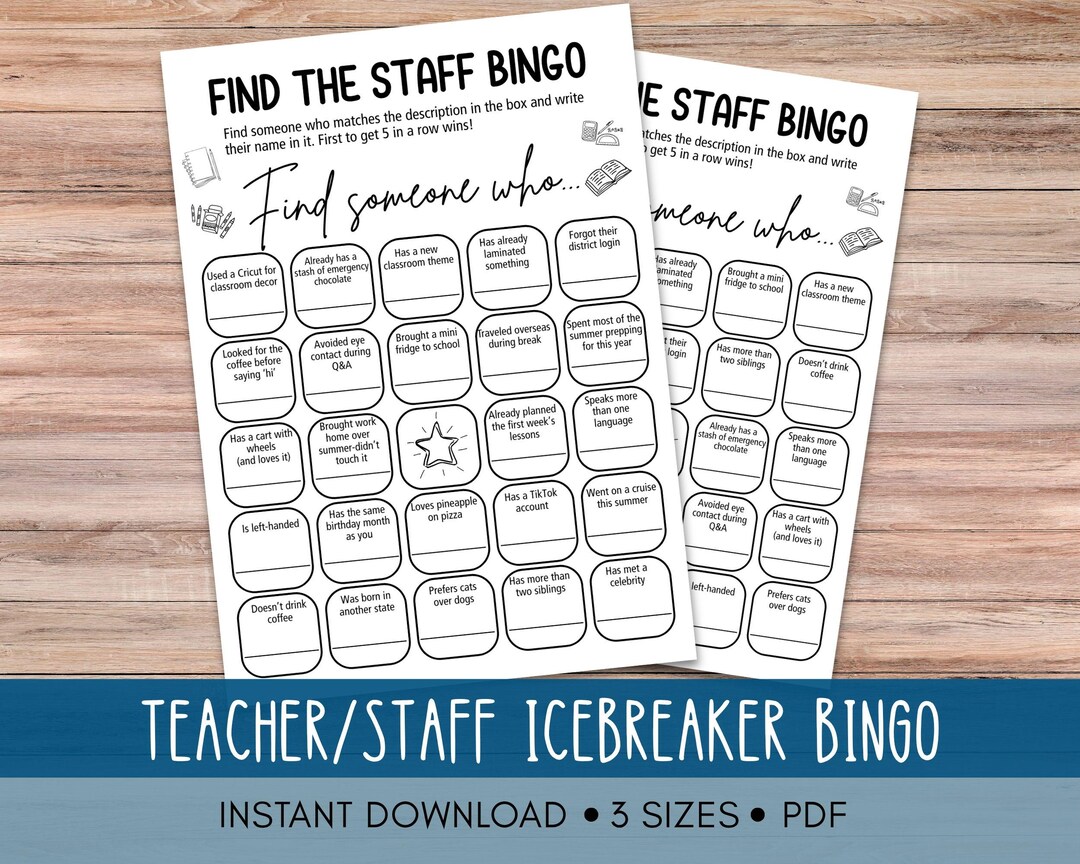 Teacher Staff Icebreaker Bingo, Pre-planning Staff Meeting Printable ...