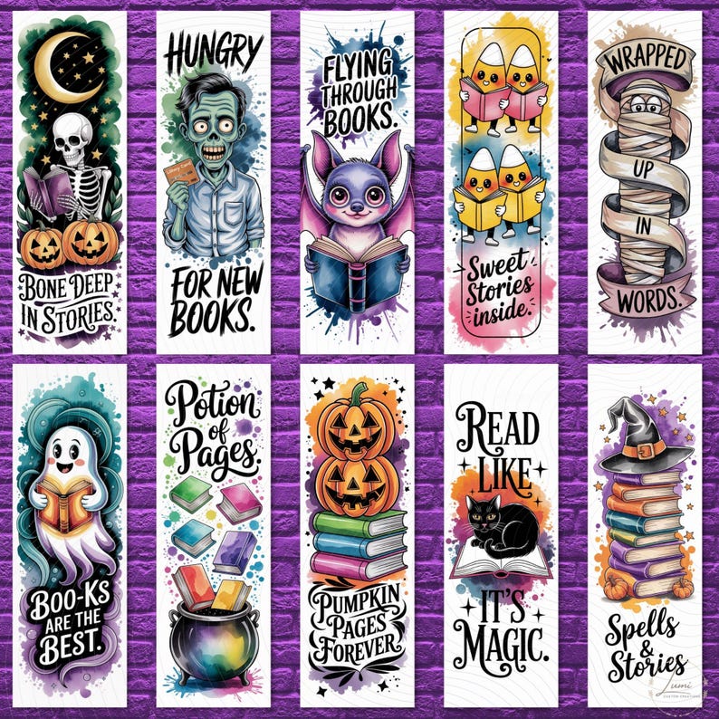 Halloween Bookmarks for Kids Printable Pdf Bundle, Kawaii Ghost Cat ...