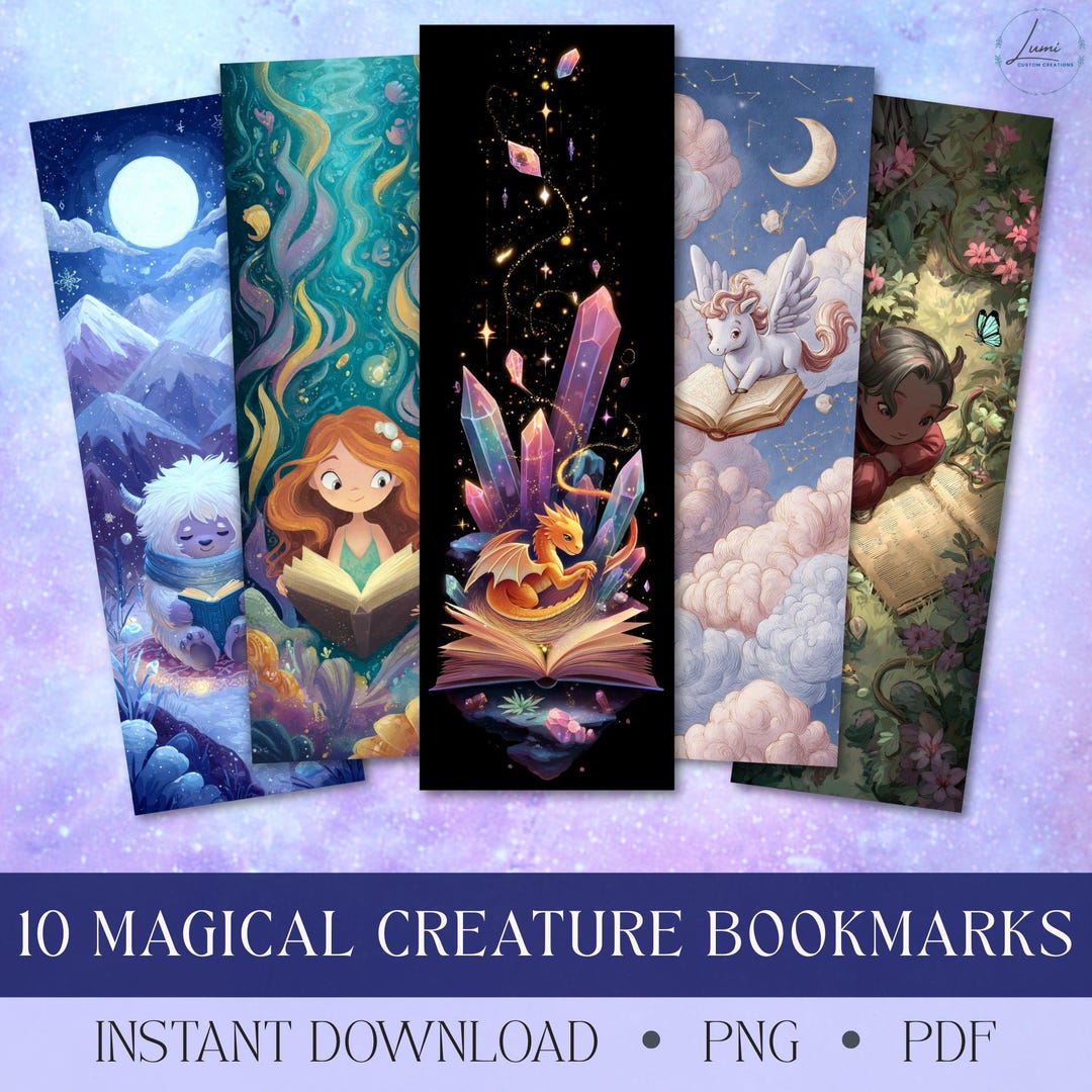Magical Creature Bookmark Printable Pdf Bundle, Whimsical Unicorn ...