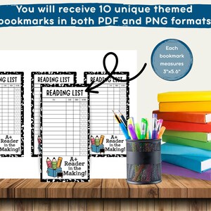 Reading List Tracker Bookmark Printable Pdf Bundle, Theme PNG ...