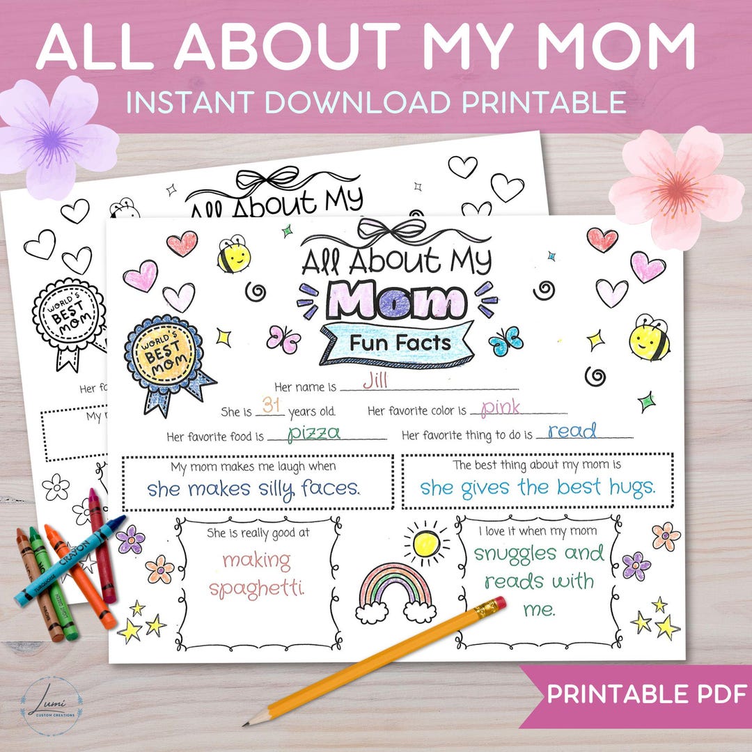 Mother's Day Printable Coloring Page, All About My Mom Instant Download ...