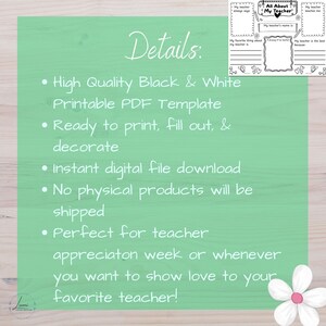 Personal Teacher Appreciation Gift PDF, Printable All About My Teacher ...