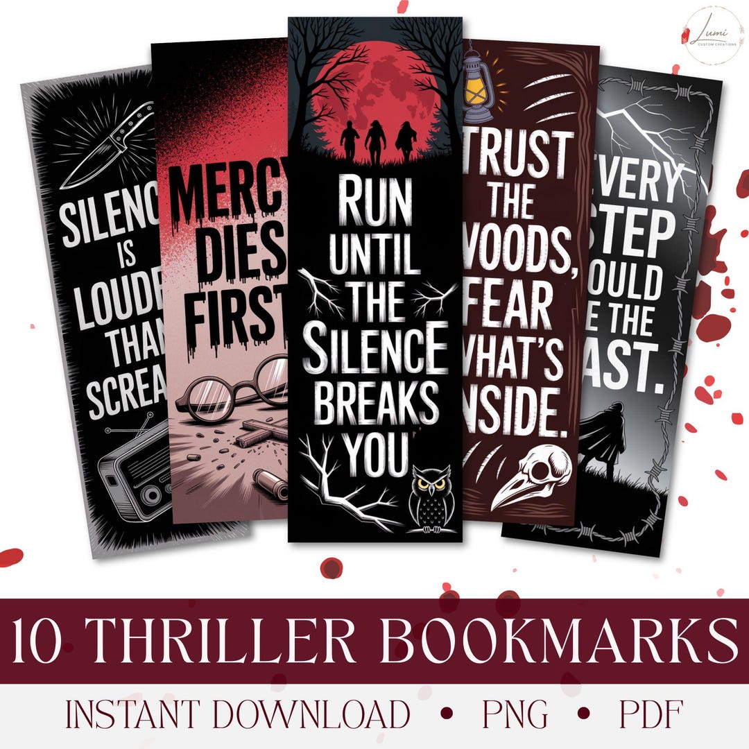 Survival Thriller Bookmark PNG, Horror Book Lover Printable Pdf ...
