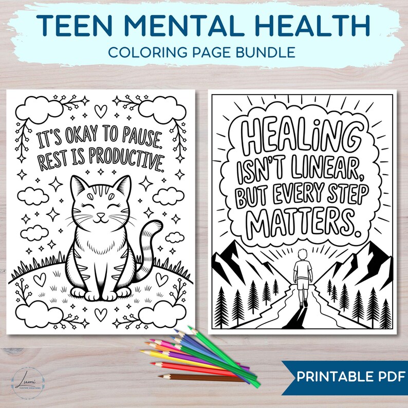 Teen Calming Coloring Page Bundle PDF, Self Care Mental Health ...