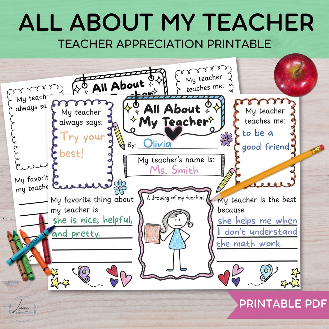 Personal Teacher Appreciation Gift PDF, Printable All About My Teacher ...