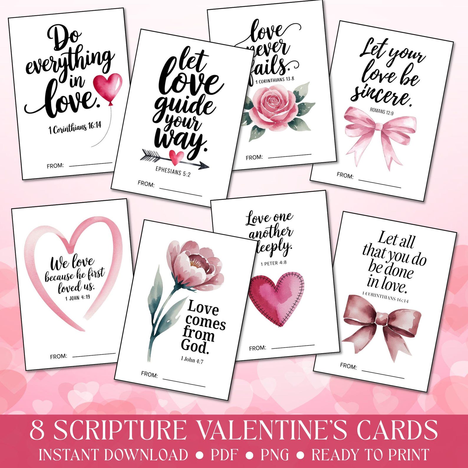 8 Faith-based Scripture Valentine's Cards, Printable Treat Cards With ...