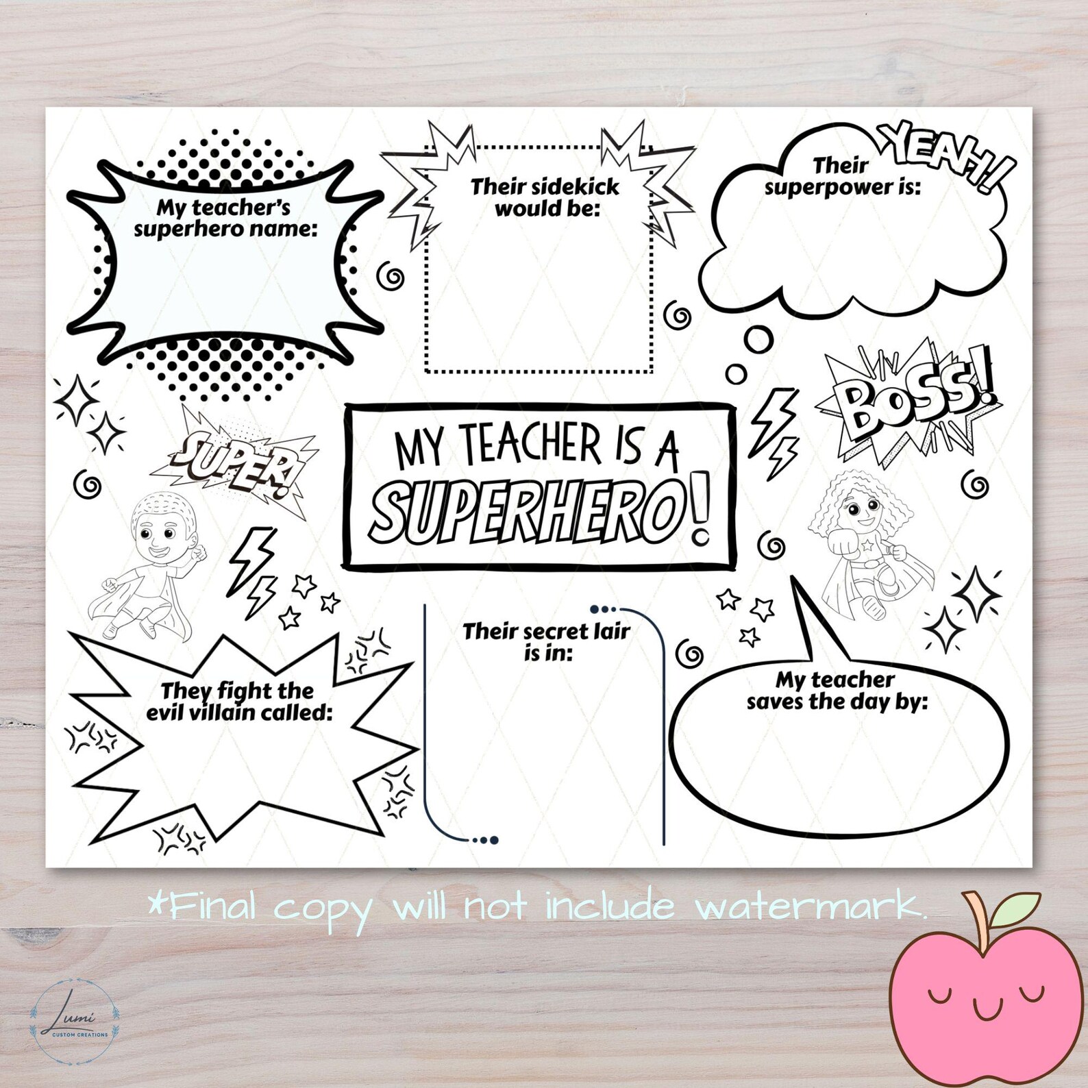 Personal Teacher Appreciation Gift PDF, Printable My Superhero Teacher ...
