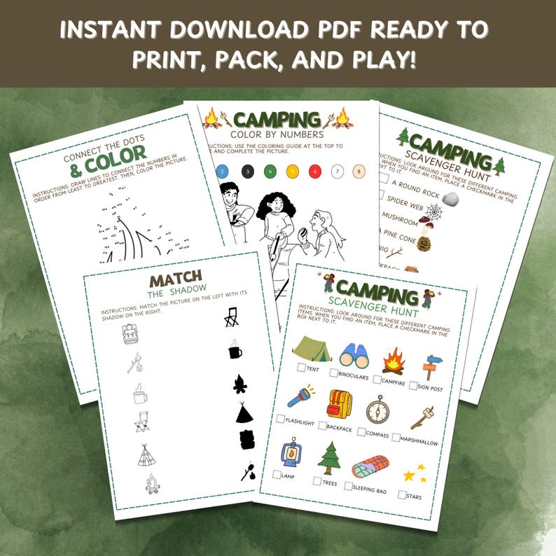 Kids Camping Activities Bundle Instant Download PDF, Vacation Printable ...