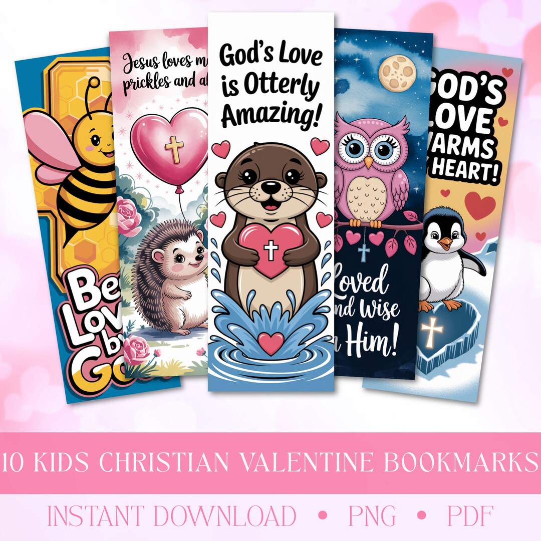 10 Kids Christian Valentine Bookmarks, Inspirational Uplifting Faith ...