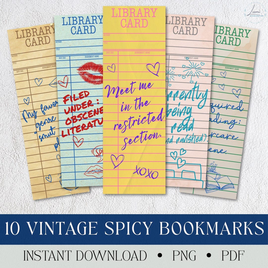 Smut Library Card Bookmark PNG, Spicy Book Lover Printable Pdf ...