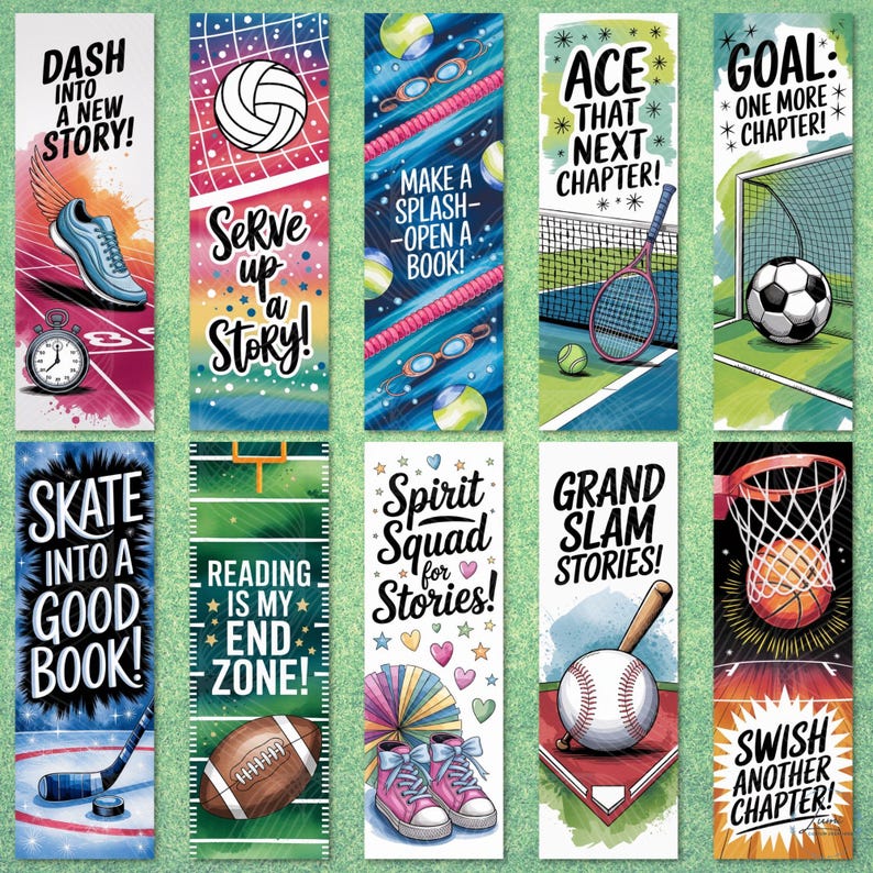 Sports Bookmarks for Kids Printable Pdf Bundle, Teacher Prize PNG ...