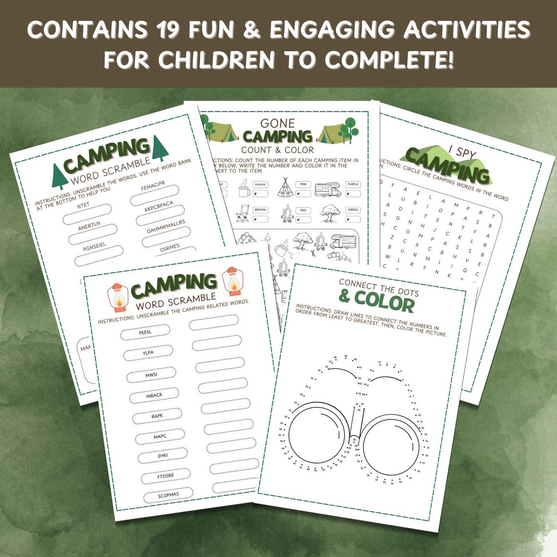 Kids Camping Activities Bundle Instant Download PDF, Vacation Printable ...