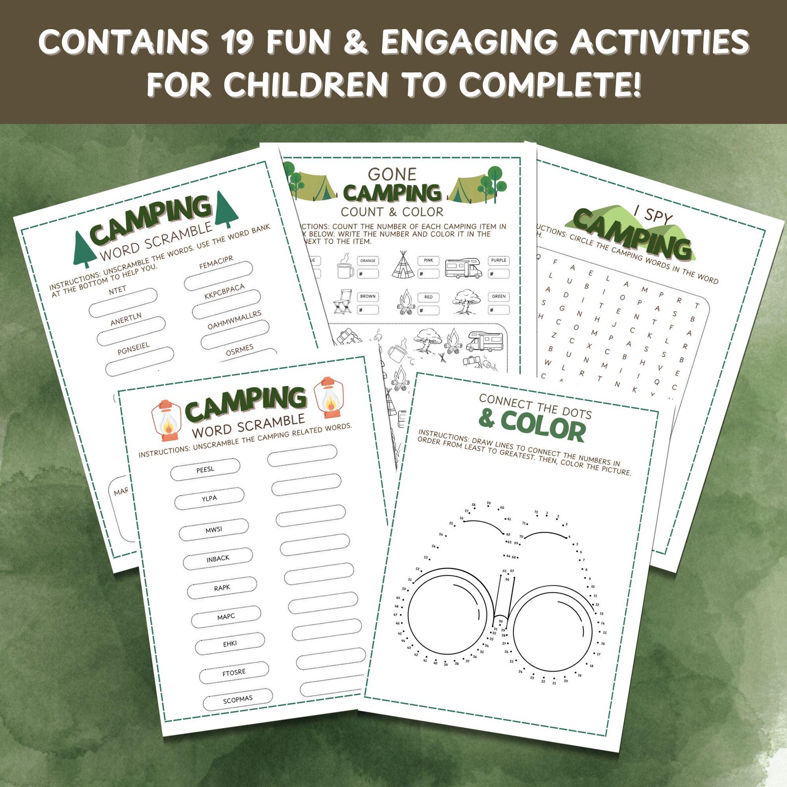 Kids Camping Activities Bundle Instant Download PDF, Vacation Printable ...
