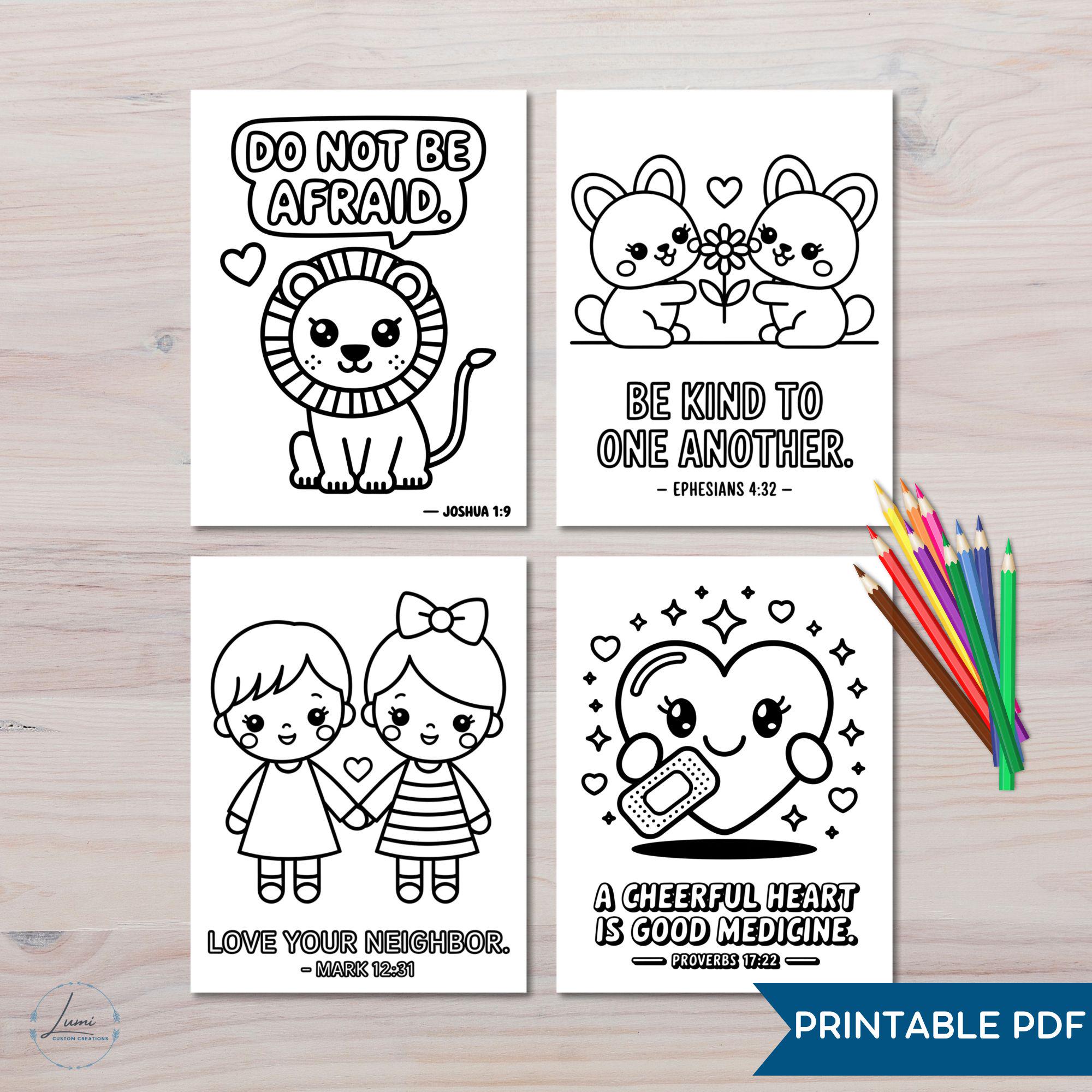 Kawaii Bible Verse Coloring Page Bundle PDF, Self Care Mental Health ...
