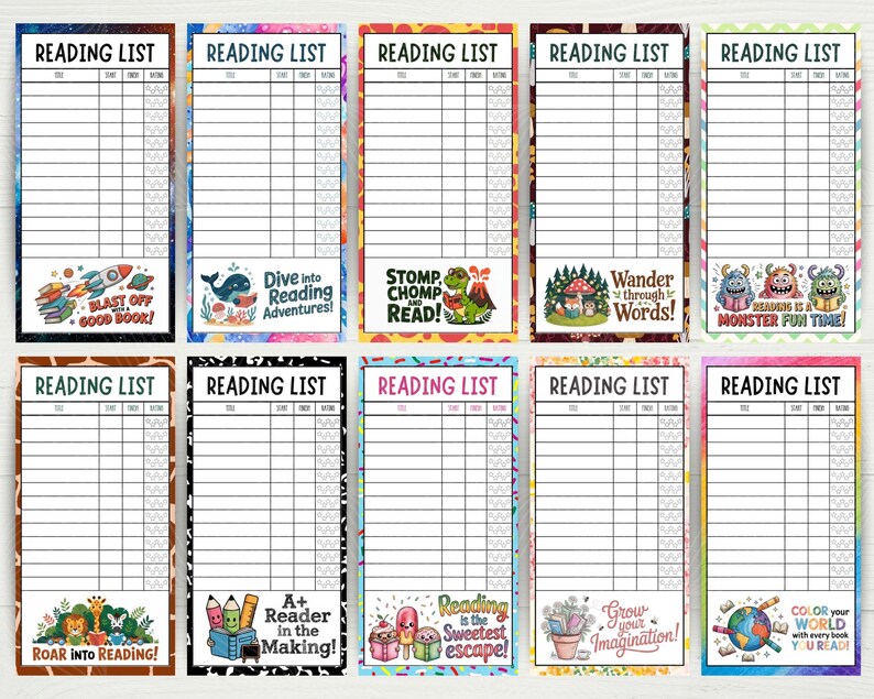 Reading List Tracker Bookmark Printable Pdf Bundle, Theme PNG ...
