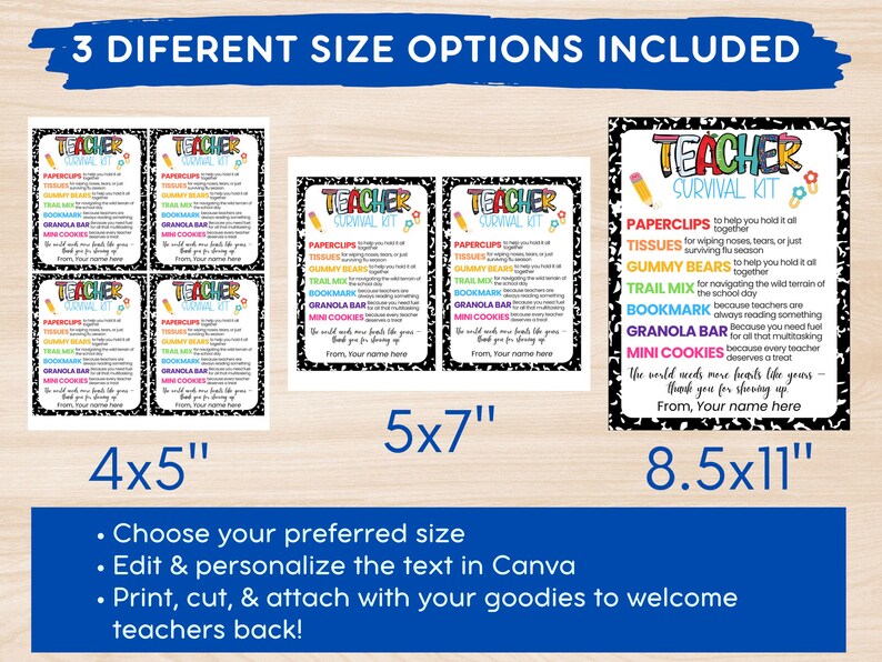 Editable Teacher Survival Kit Printable PDF, Back to School Gift ...