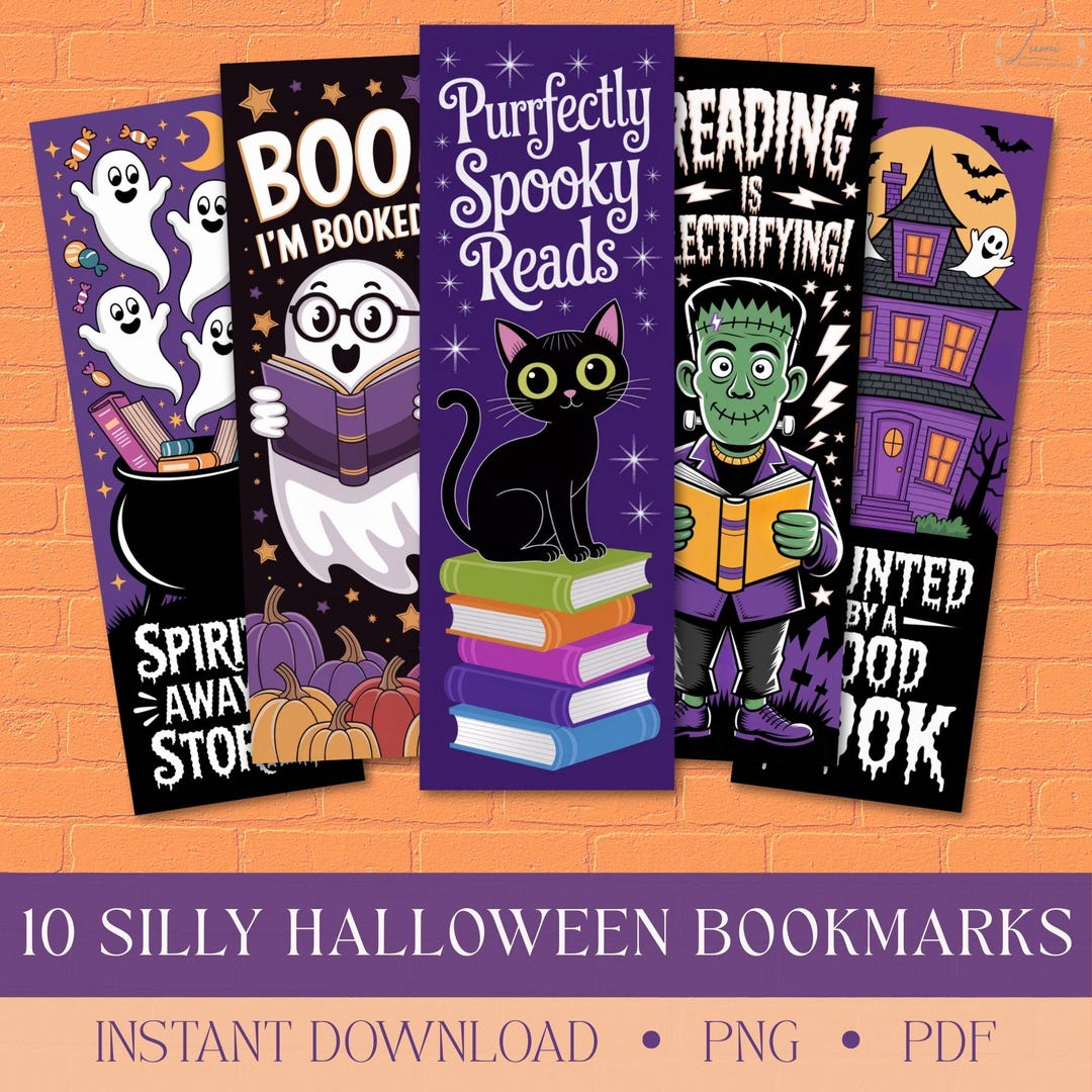 Halloween Bookmarks for Kids Printable Pdf Bundle, Kawaii Ghost Cat ...