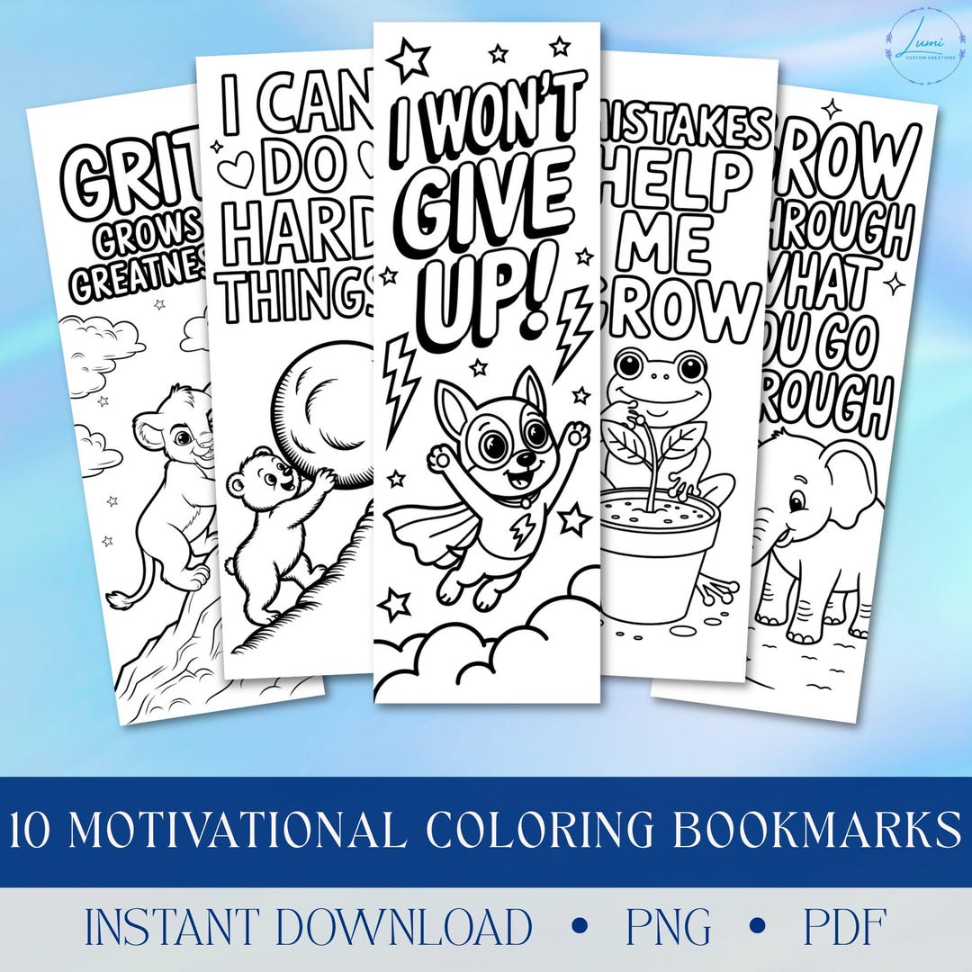 10 Kids Motivational Coloring Bookmarks, Inspirational Uplifting ...