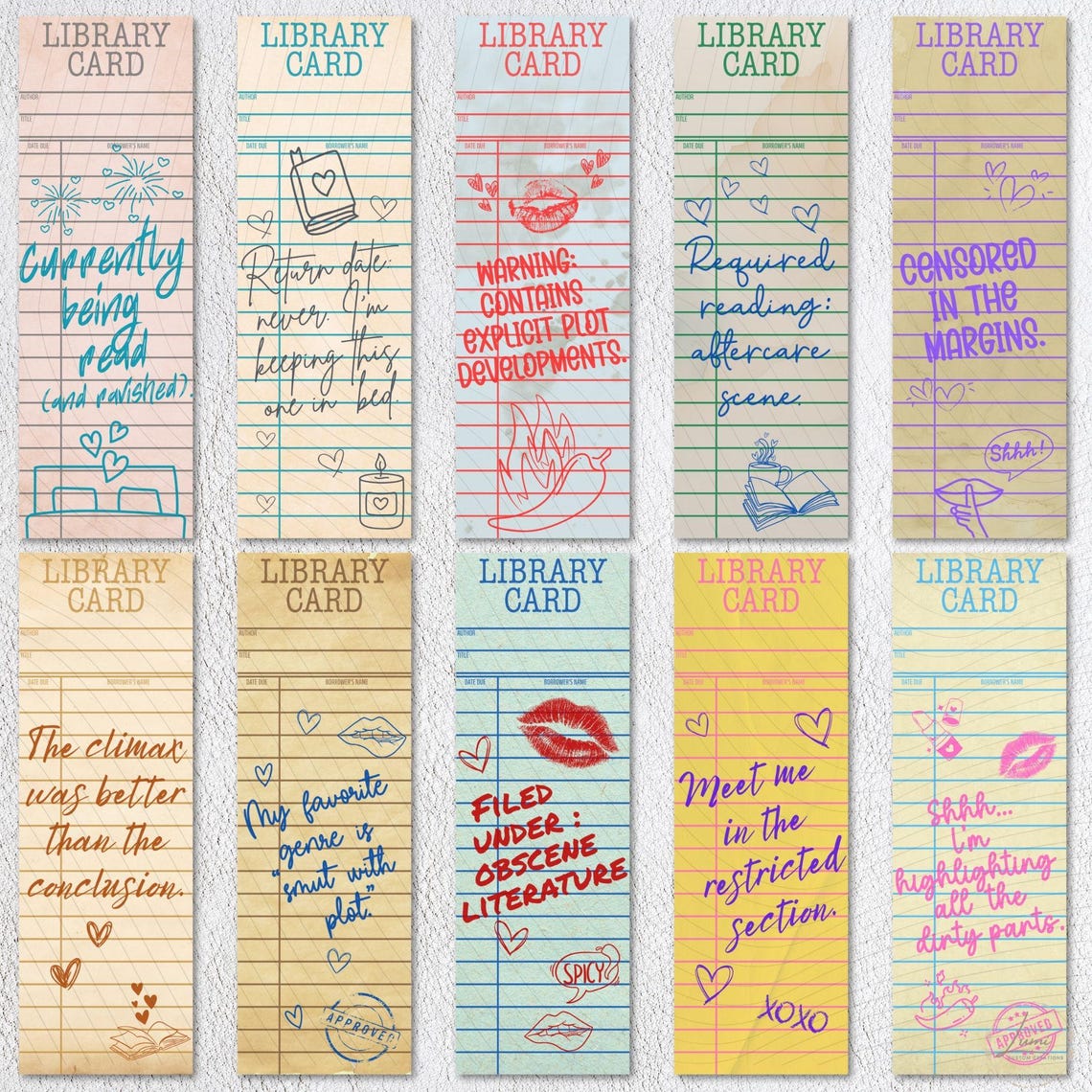 Smut Library Card Bookmark PNG, Spicy Book Lover Printable Pdf ...