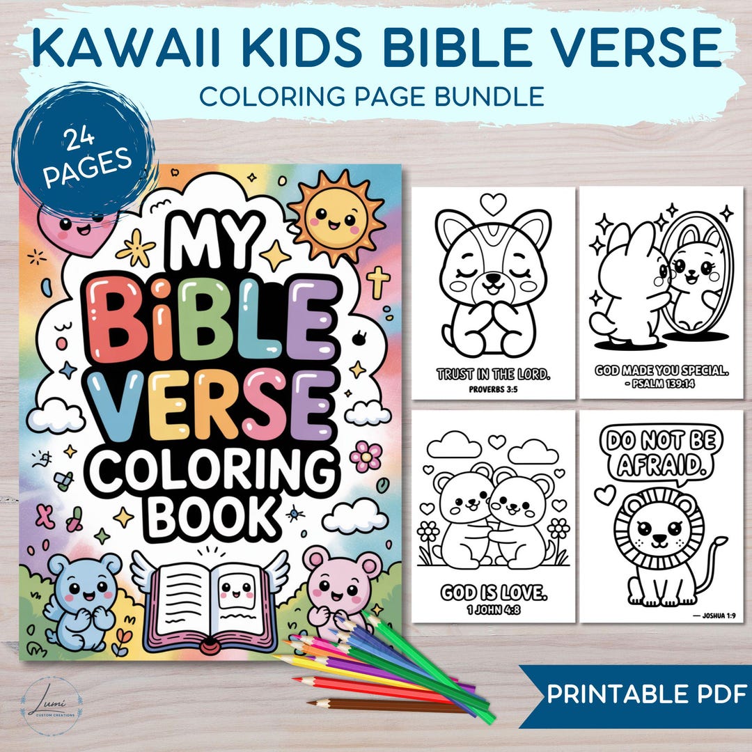 Kawaii Bible Verse Coloring Page Bundle PDF, Self Care Mental Health ...