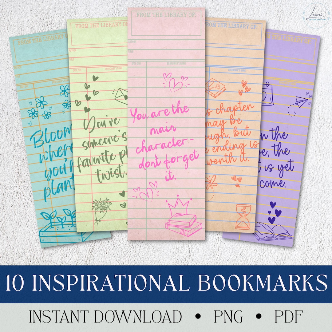 Inspirational Library Card Bookmark PNG, Book Lover Printable Pdf ...