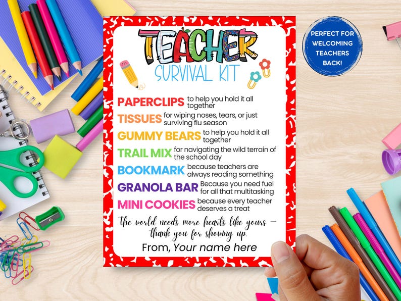 Editable Teacher Survival Kit Printable PDF, Back to School Gift ...