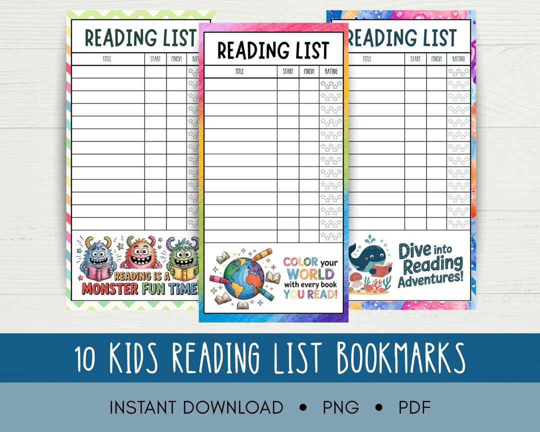 Reading List Tracker Bookmark Printable Pdf Bundle, Theme PNG ...