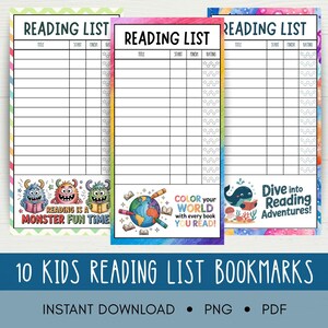 Reading List Tracker Bookmark Printable Pdf Bundle, Theme PNG ...