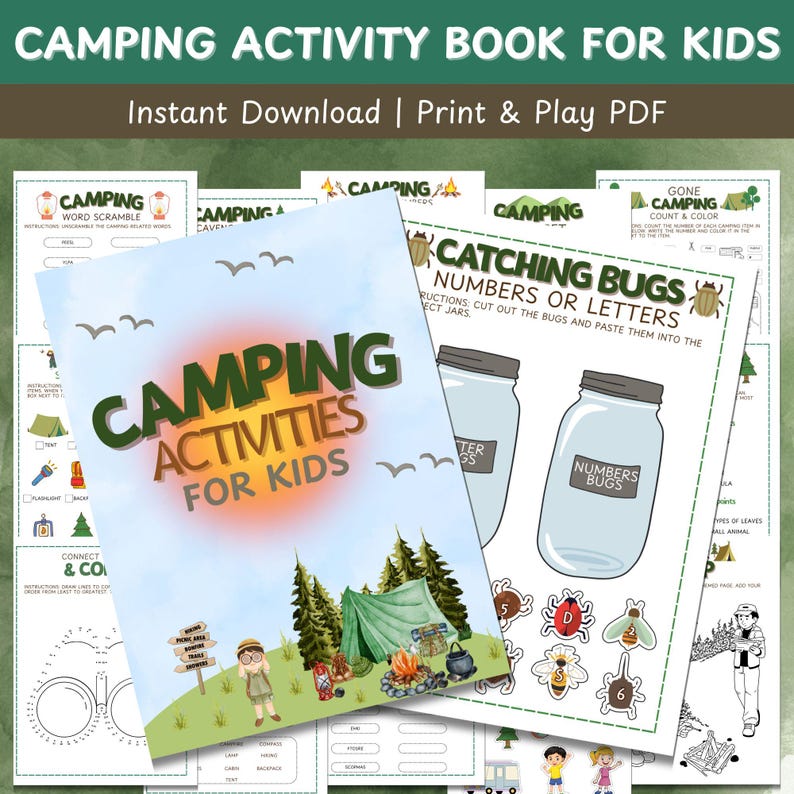 Kids Camping Activities Bundle Instant Download PDF, Vacation Printable ...