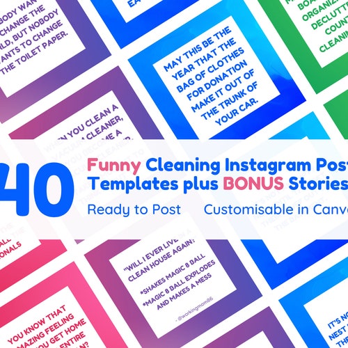 Funny Cleaning Captions for Instagram Posts for Cleaning Blog - Etsy