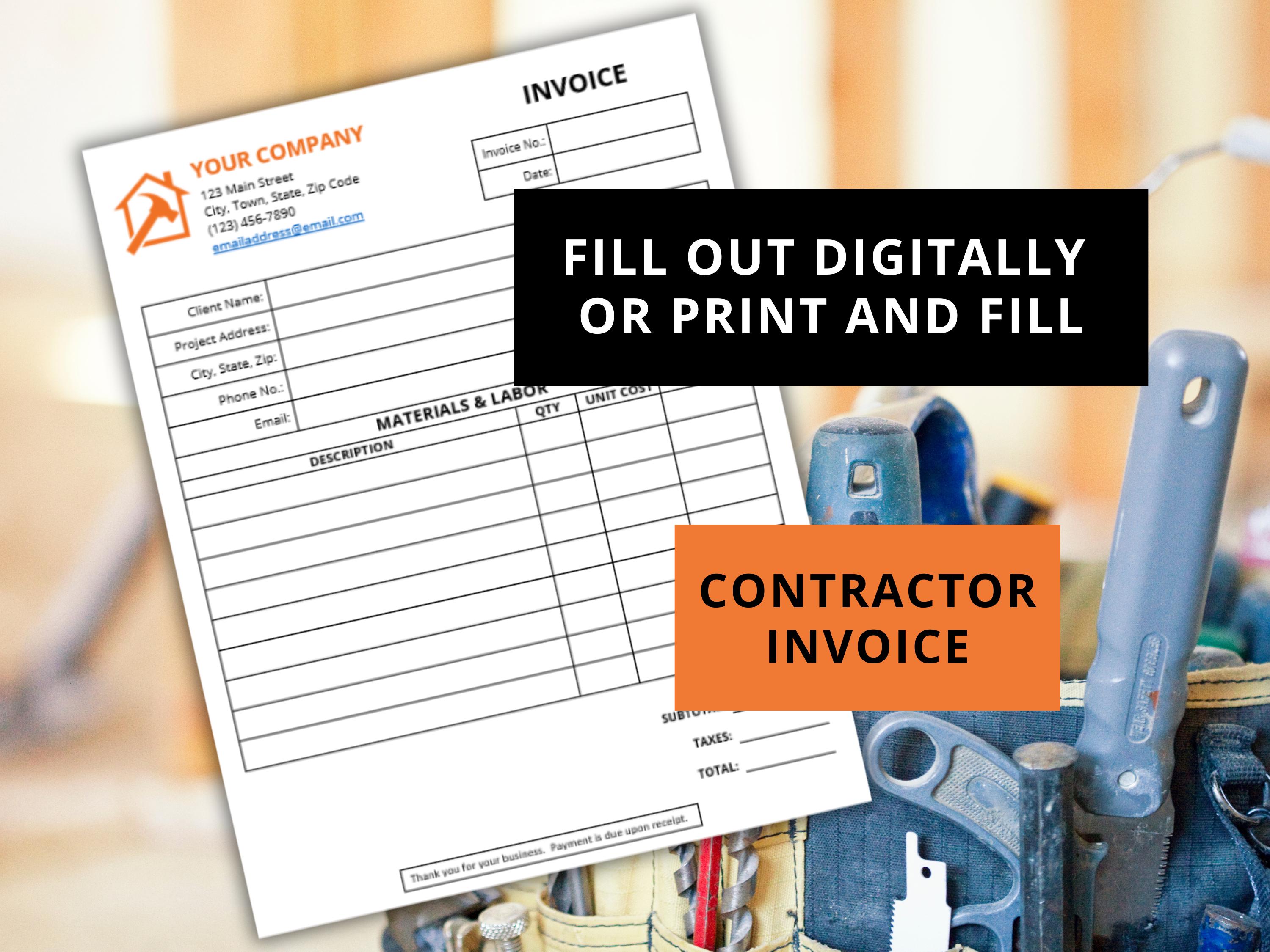 Invoice Template for Contracting Business, Business Invoice, Home ...
