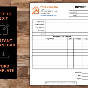 Contractor Invoice Template: Editable Business Form (digital Download ...