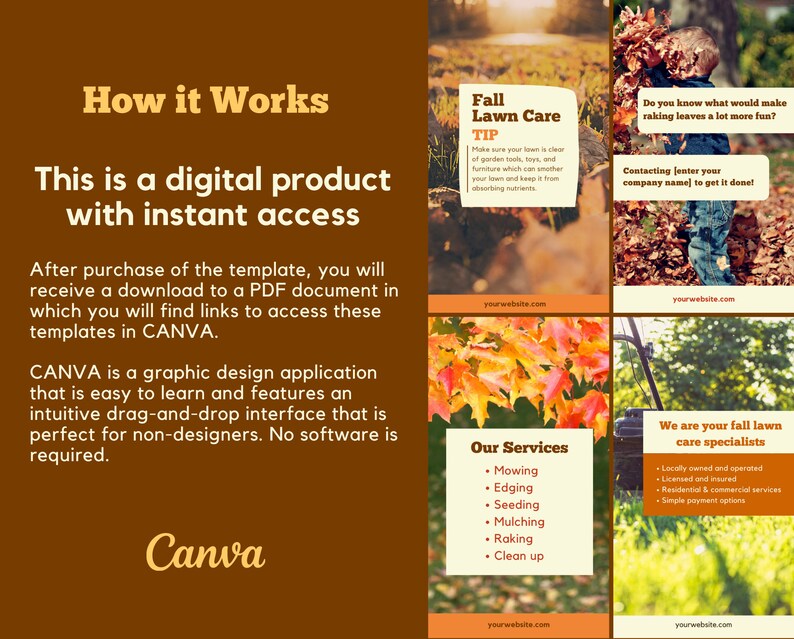 Fall Lawn Care Instagram Templates: Leaf Raking Business (canva ...