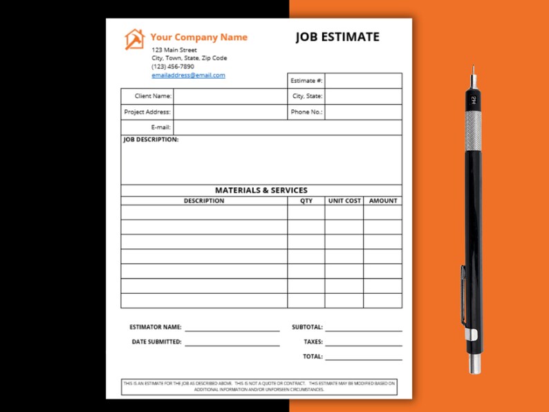 Estimate Template for Construction Business, Business Proposal ...
