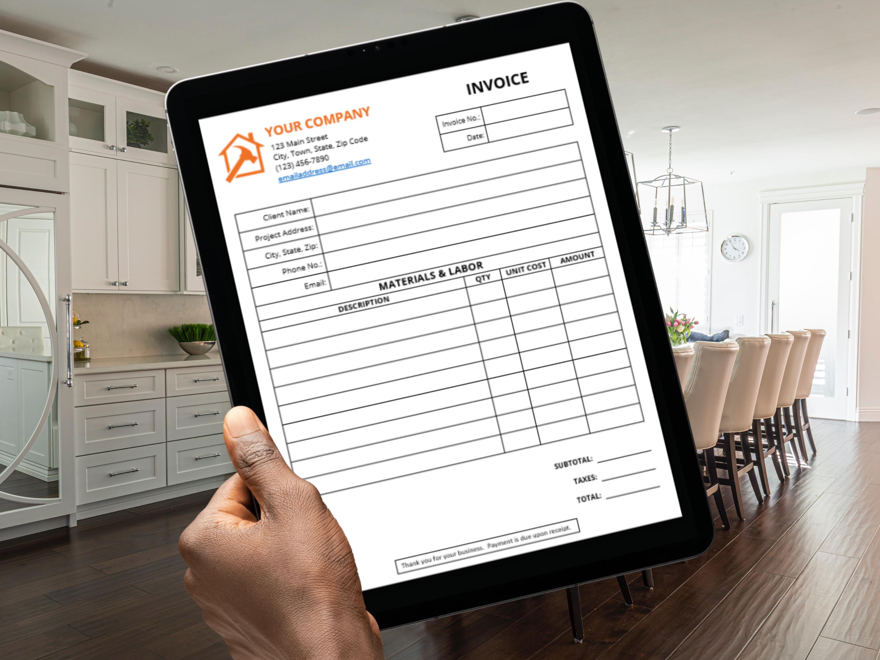 Invoice Template for Contracting Business, Business Invoice, Home ...