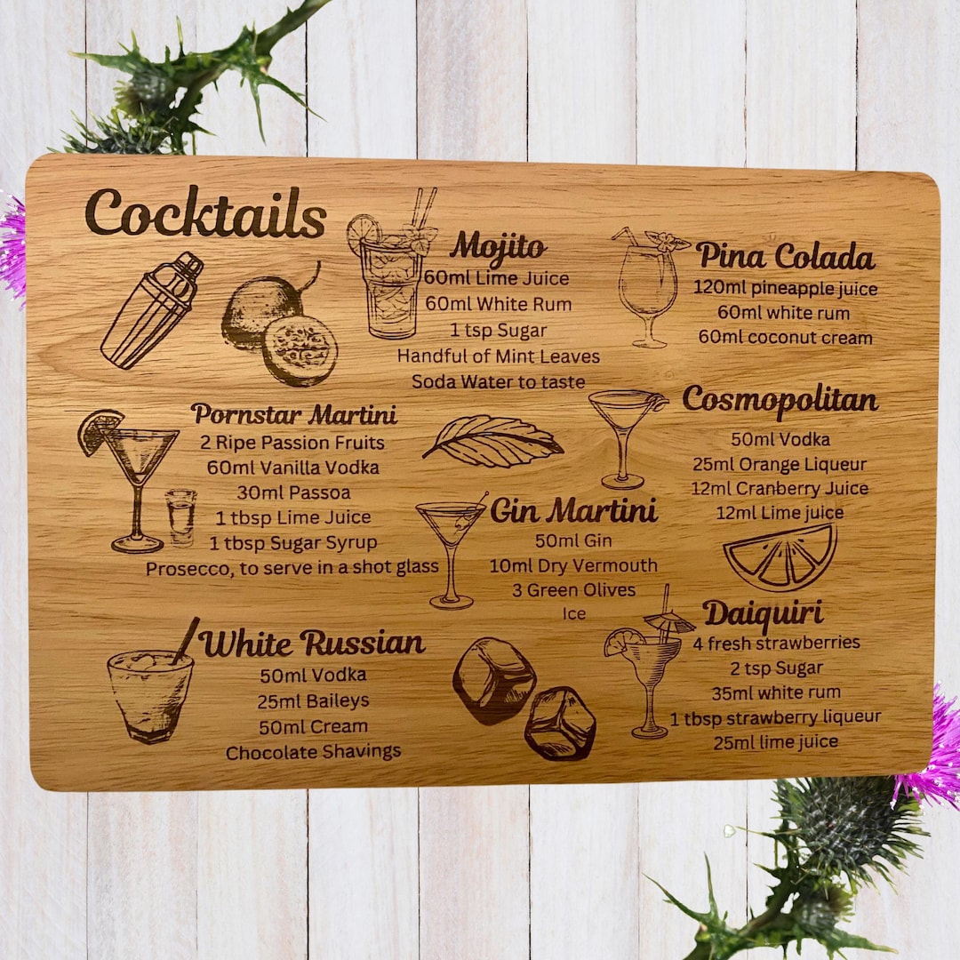 Personalised Cocktail Board, Chopping Board, Cocktail Board, Cocktail ...