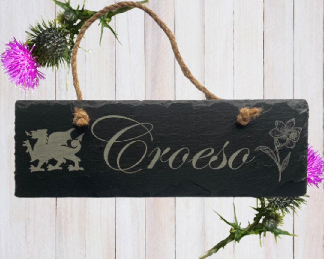 Slate Welcome Sign, Croeso, Welsh Slate Sign, Slate House Sign, Welcome ...
