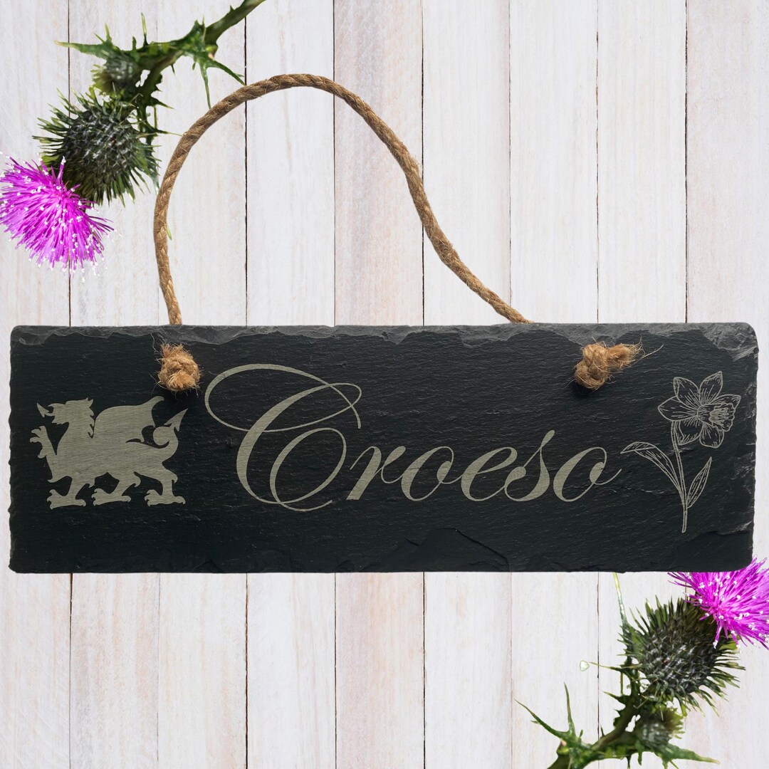 Slate Welcome Sign, Croeso, Welsh Slate Sign, Slate House Sign, Welcome ...