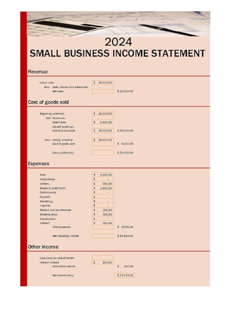 Small Business Income Statement, Excel - Etsy