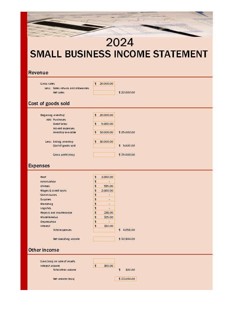 Small Business Income Statement, Excel - Etsy