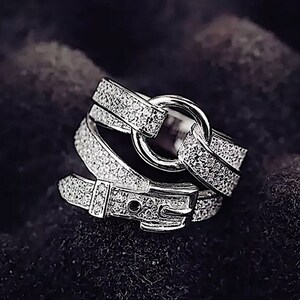 Sterling Silver Diamond Adjustable Belt Buckle Ring - Etsy