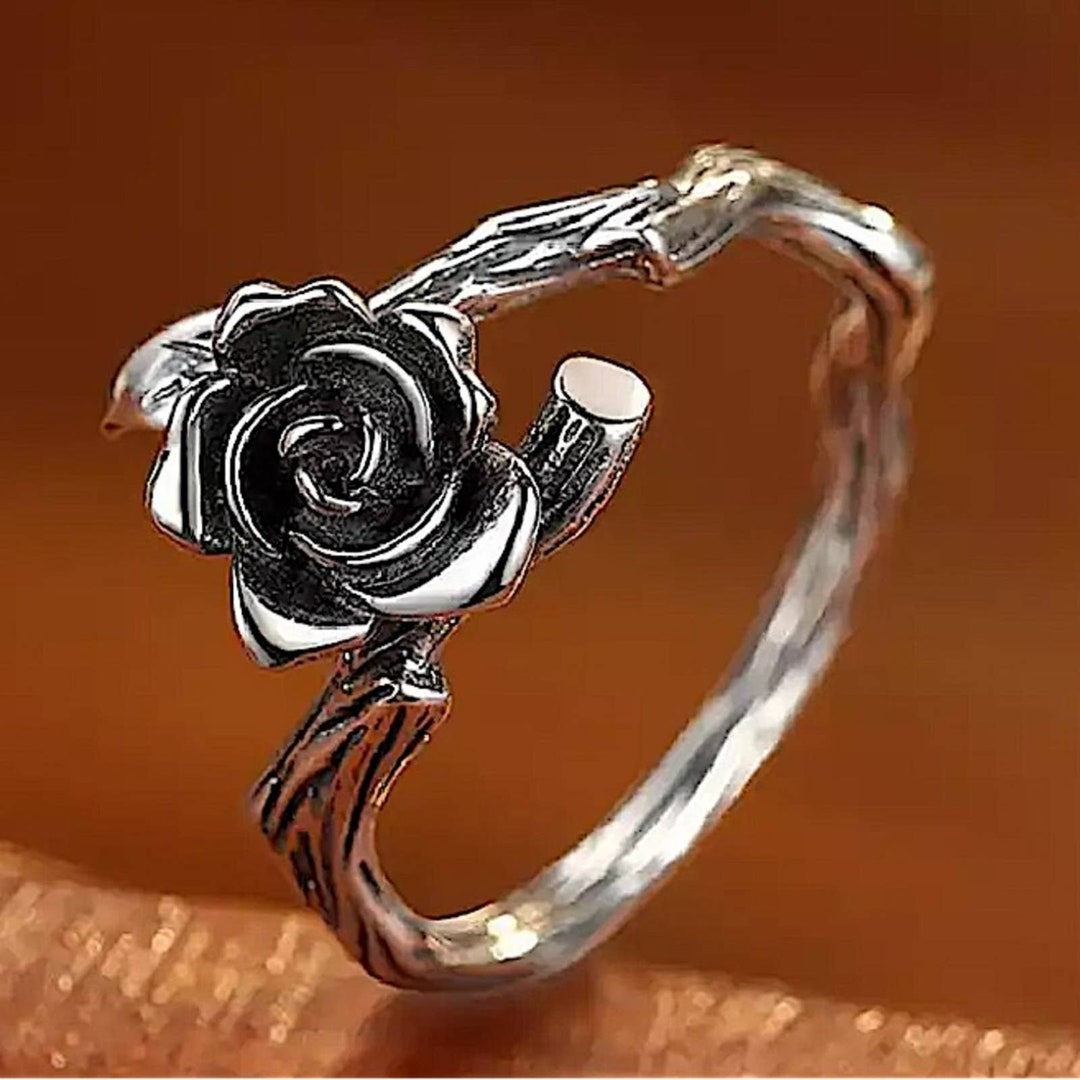 Rose Flower Design Sterling Silver Ring - Etsy