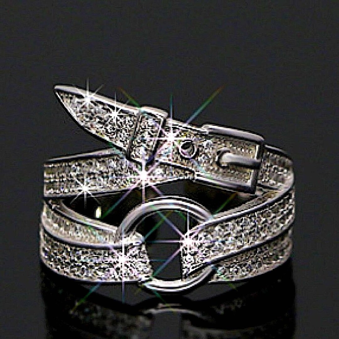 Sterling Silver Diamond Adjustable Belt Buckle Ring - Etsy