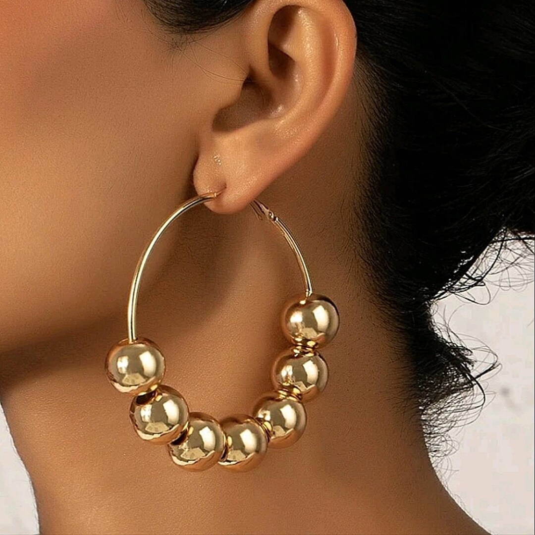 Hoop Ball Gold Plated Statement Earrings - Etsy