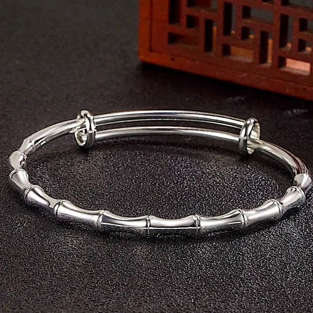 Sterling Silver Bamboo Adjustable Resizable Bangle Bracelet - Etsy